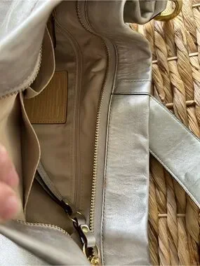 Coach | Bags | Coach Metallic Silver Leather Shoulder Bag With Brass ...